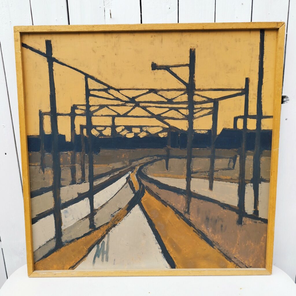 Tableau, peinture chemins de fer, sortie de gare - Acolytes Antique