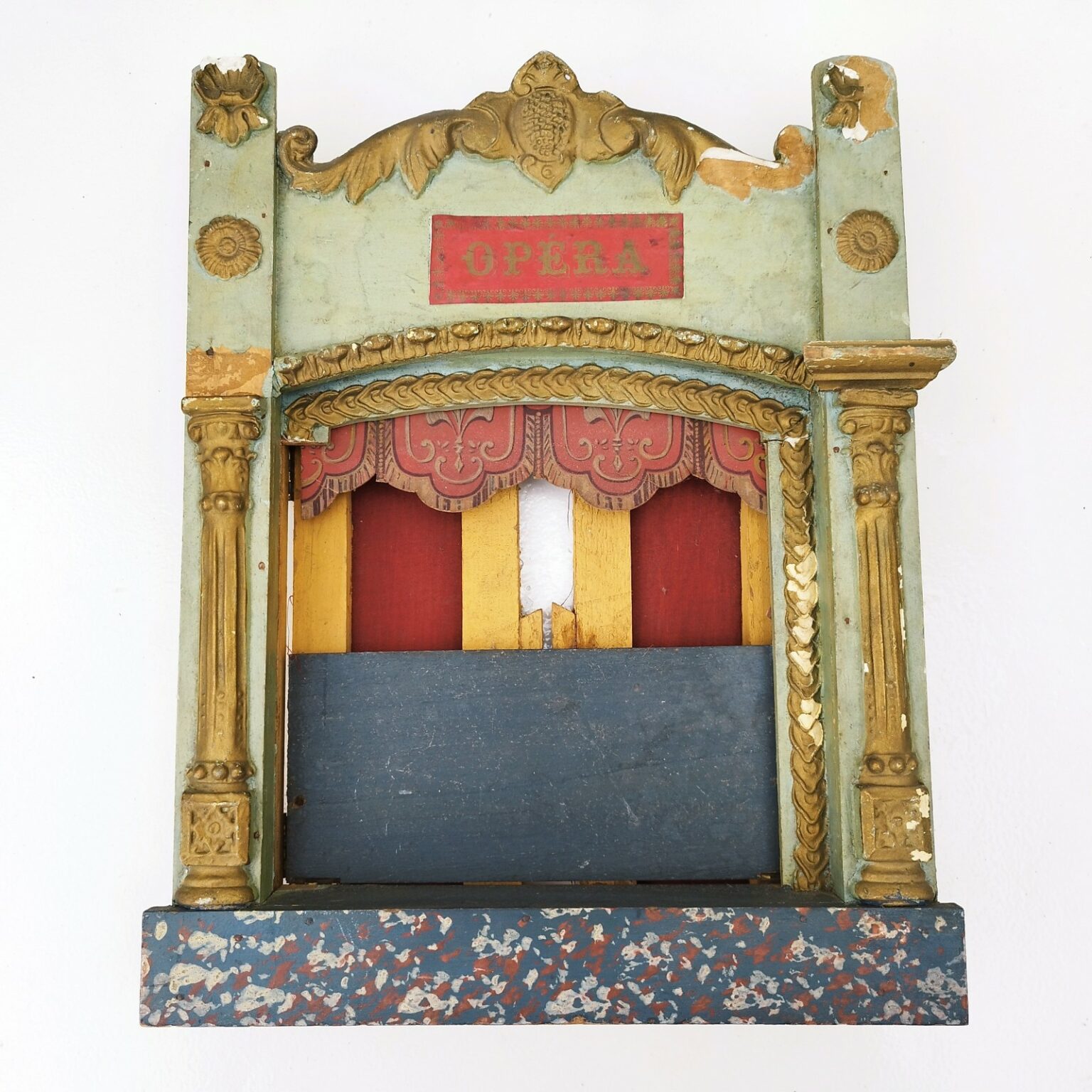 Ancien castelet, théâtre pliant , bois et plâtre - Acolytes Antique