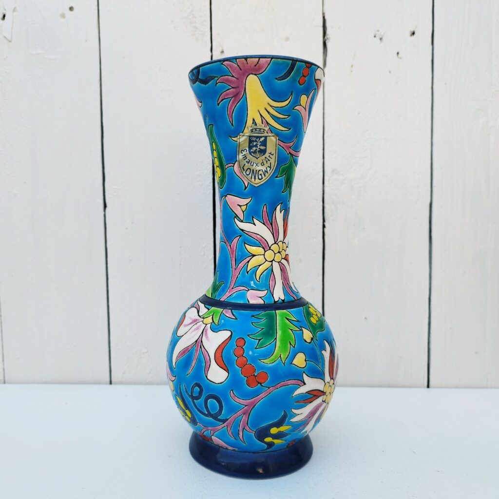 Vase, émaux de Longwy, décor floral, vintage - Acolytes Antique